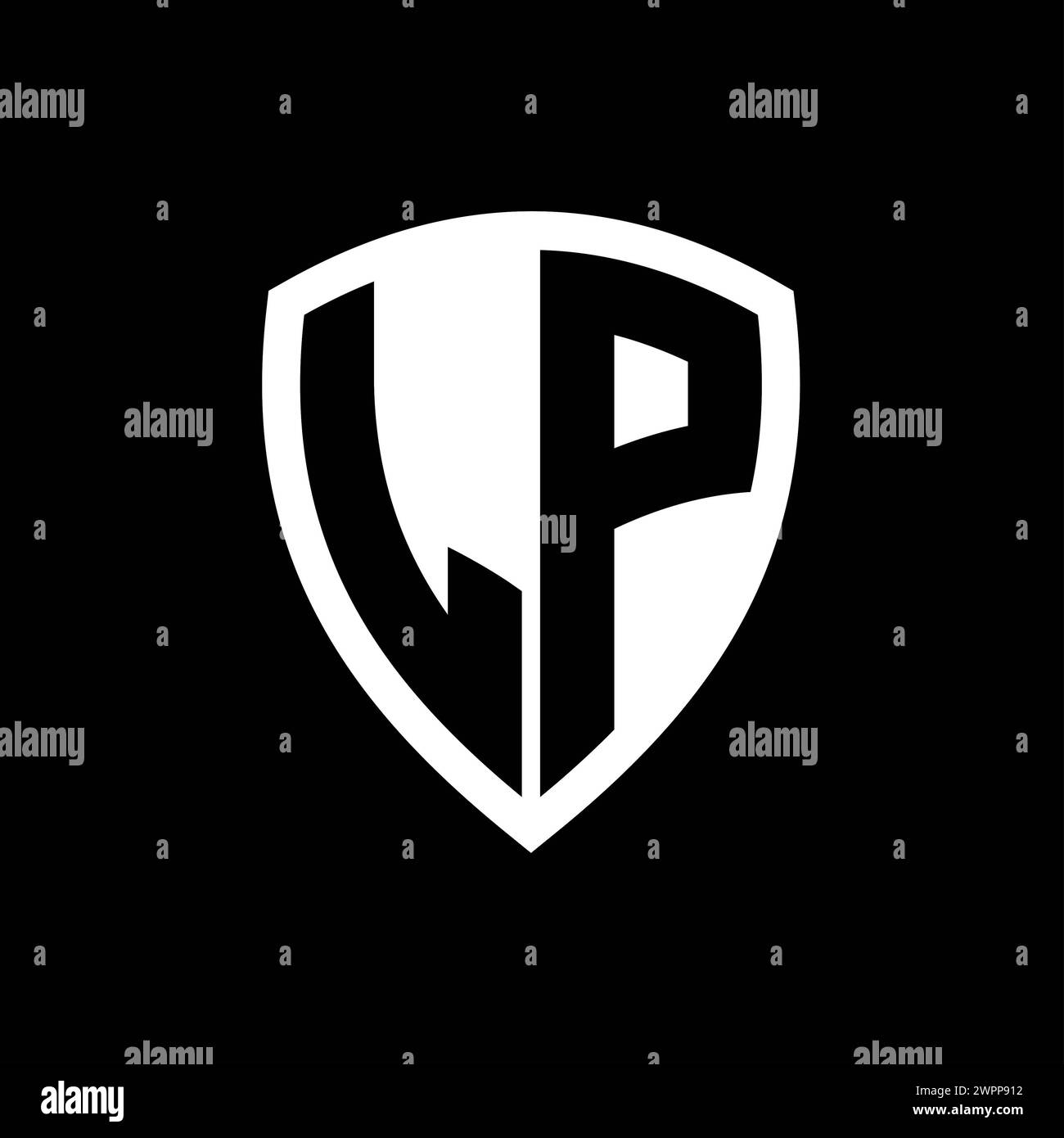 LP monogram logo with bold letters shield shape with black and white ...