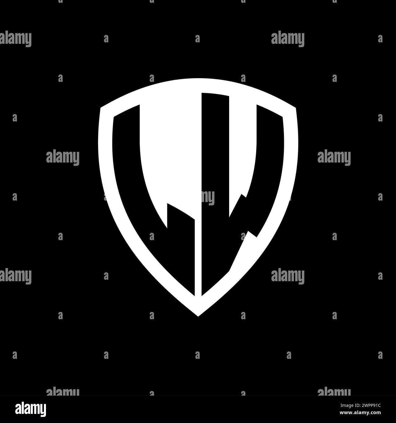 LW monogram logo with bold letters shield shape with black and white ...
