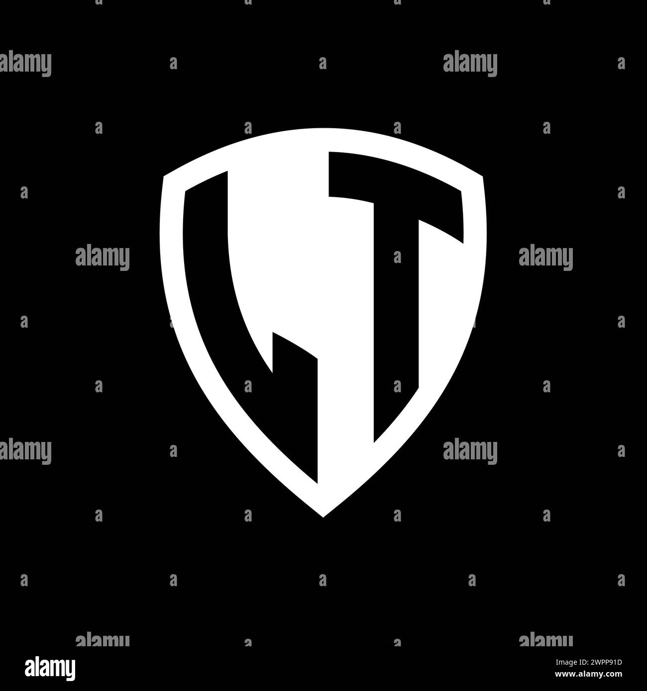 LT monogram logo with bold letters shield shape with black and white color design template Stock ...