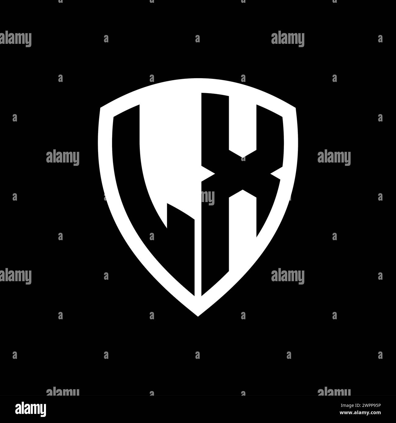 LX monogram logo with bold letters shield shape with black and white color design template Stock ...