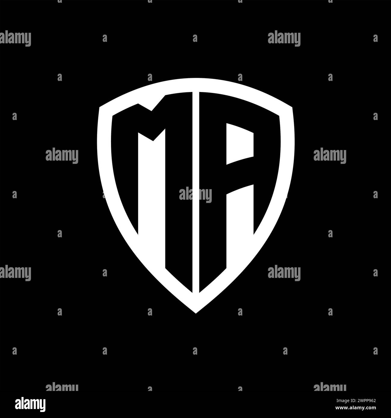 MA monogram logo with bold letters shield shape with black and white ...