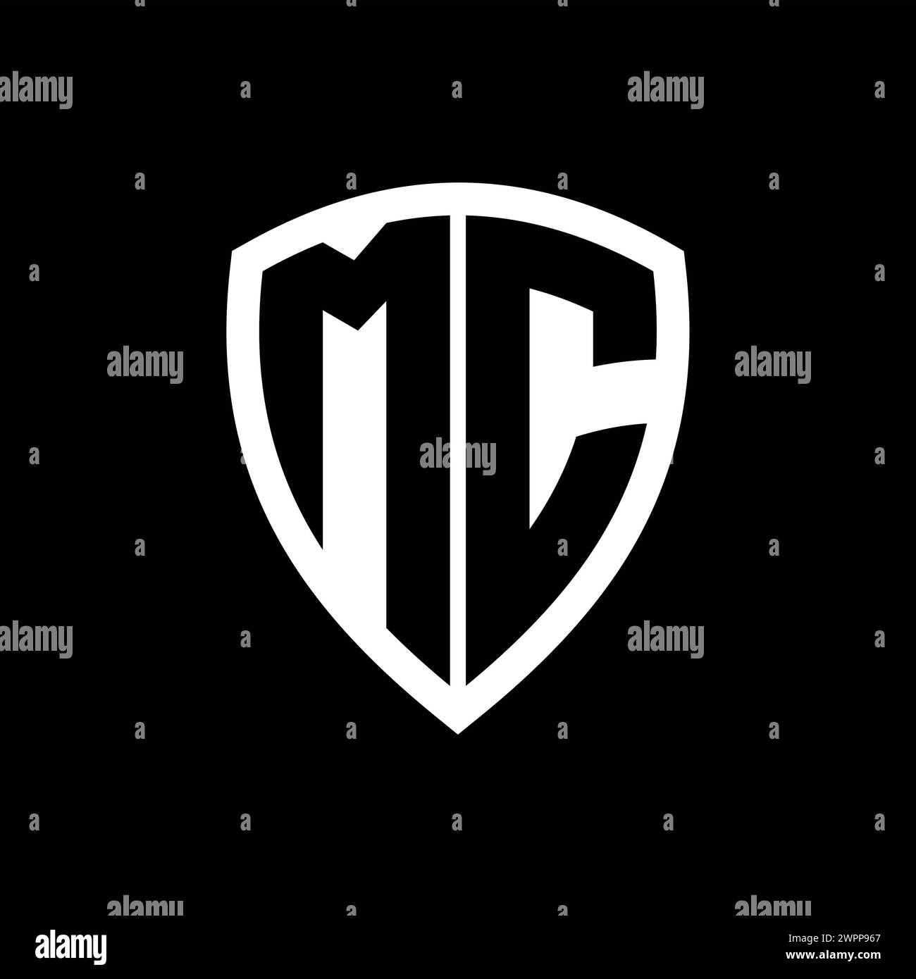 MC monogram logo with bold letters shield shape with black and white ...