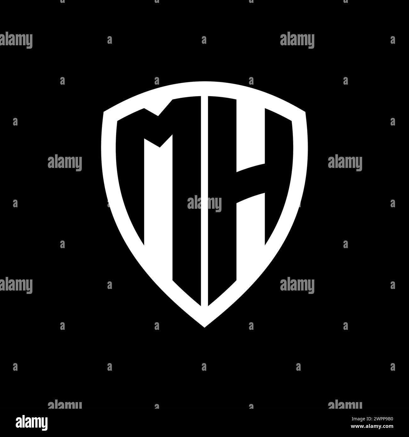 MH monogram logo with bold letters shield shape with black and white color design template Stock ...