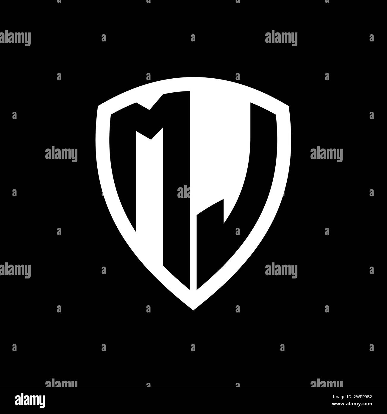 MJ monogram logo with bold letters shield shape with black and white ...