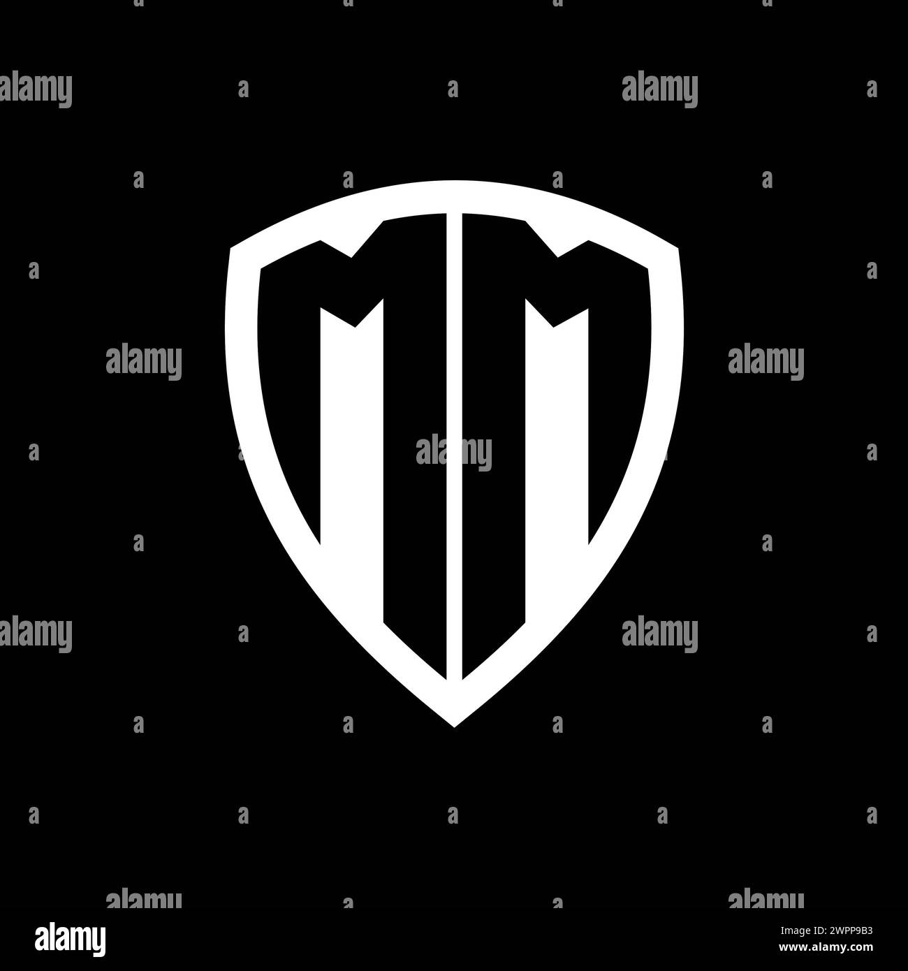 MM monogram logo with bold letters shield shape with black and white ...