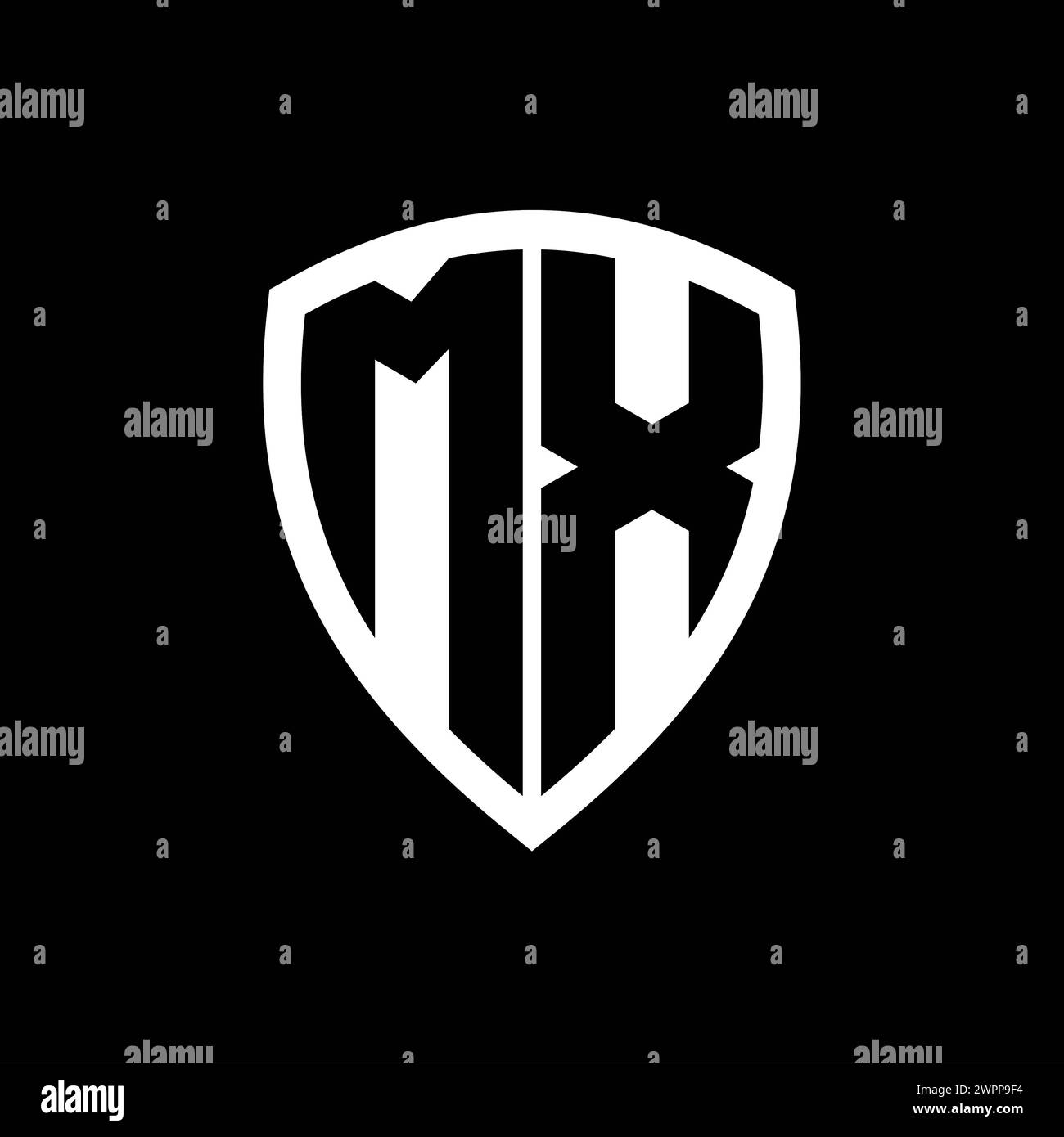 MX monogram logo with bold letters shield shape with black and white color design template Stock ...