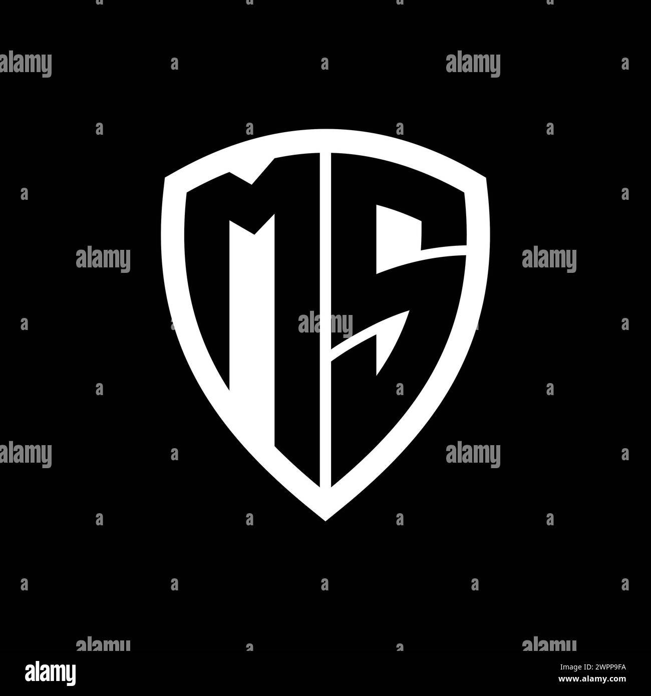 MS monogram logo with bold letters shield shape with black and white color design template Stock ...