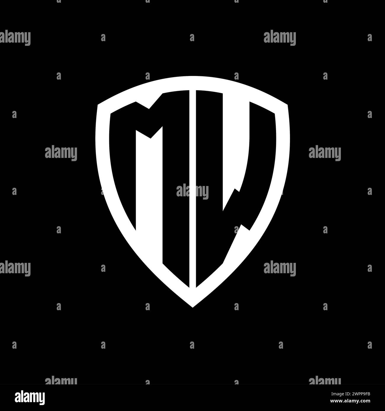 MW monogram logo with bold letters shield shape with black and white ...