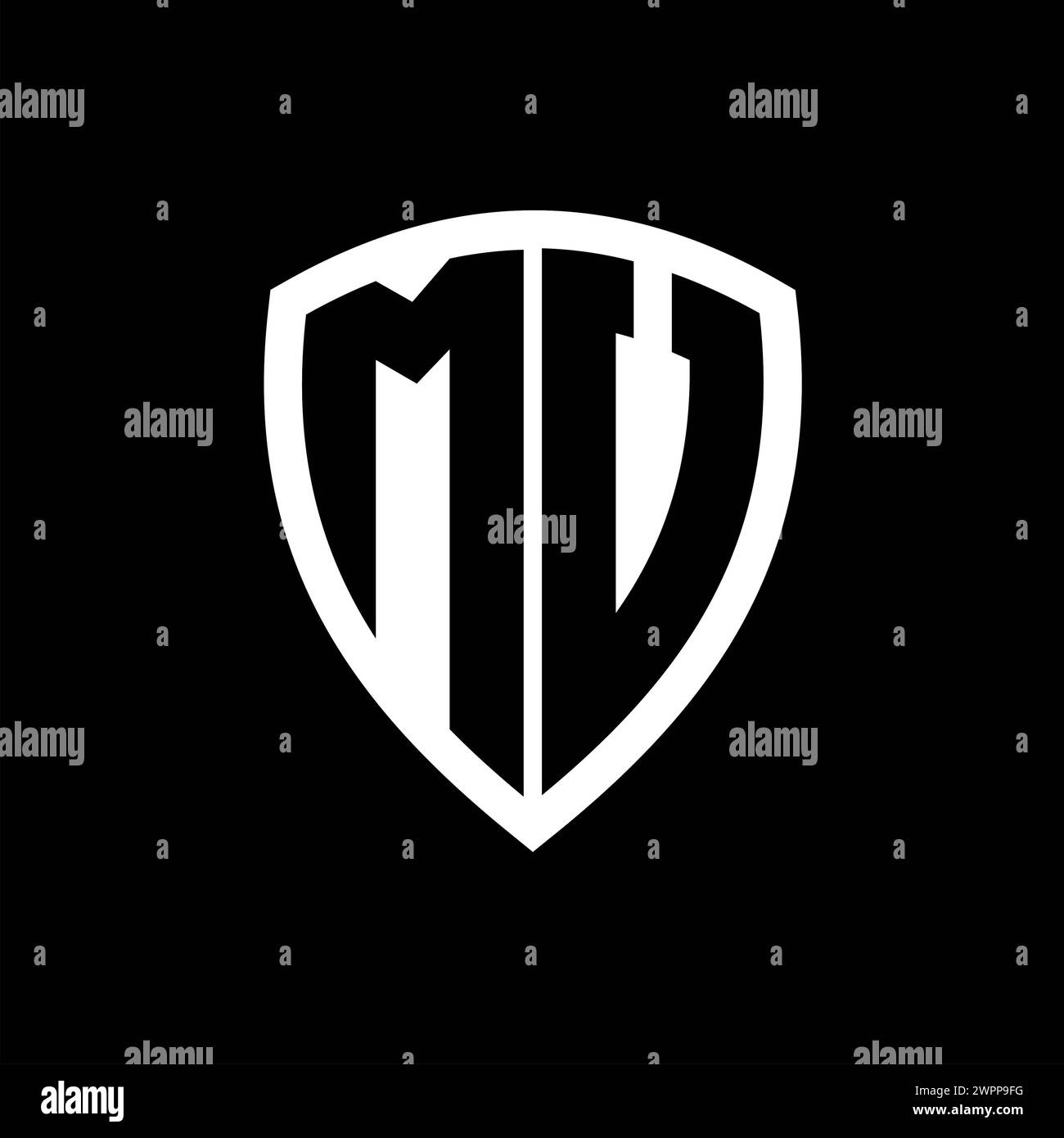 MV monogram logo with bold letters shield shape with black and white ...
