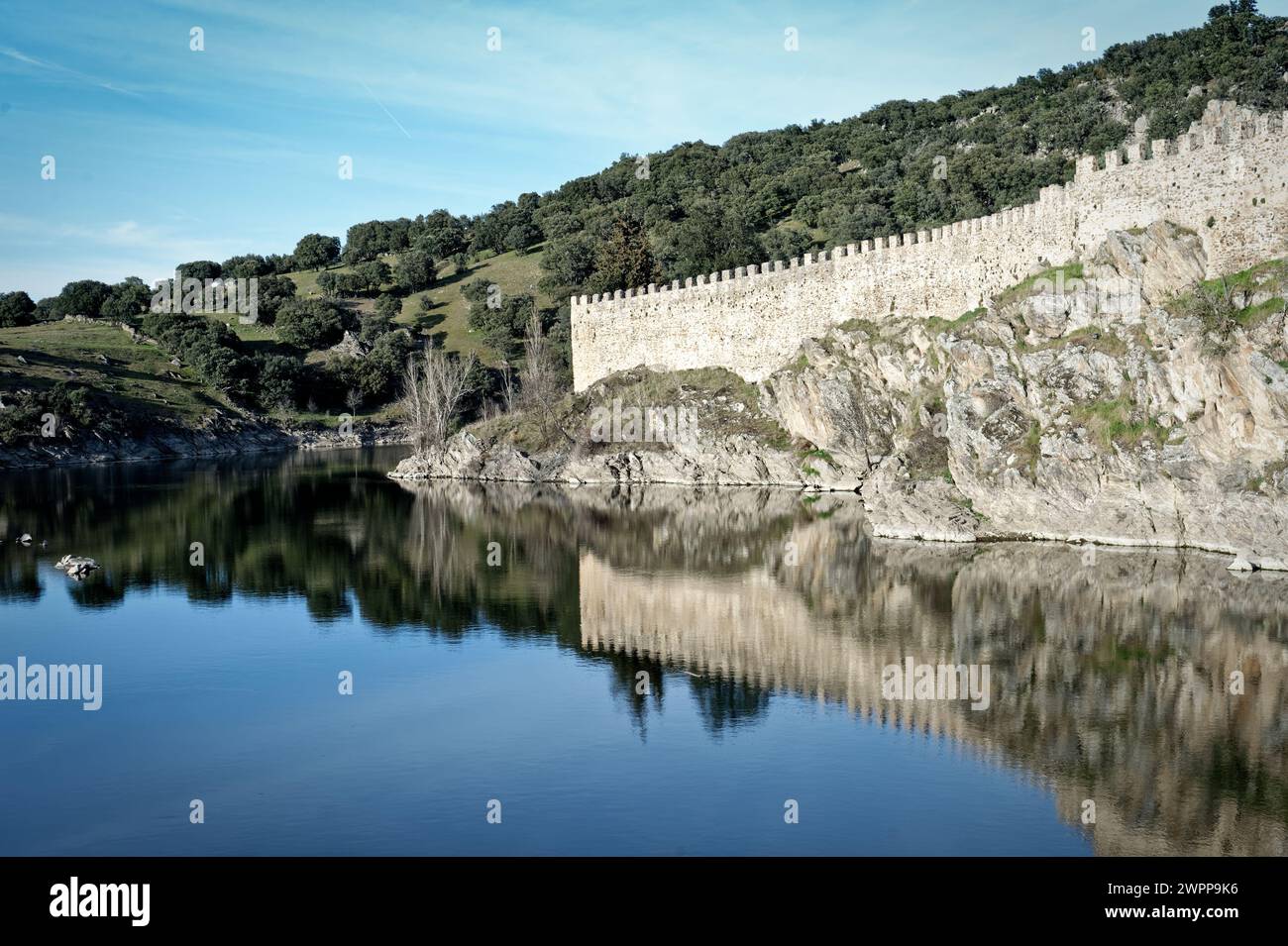 Part of the medieval historic city wall of Buitrago de Lozoya, in Spain ...