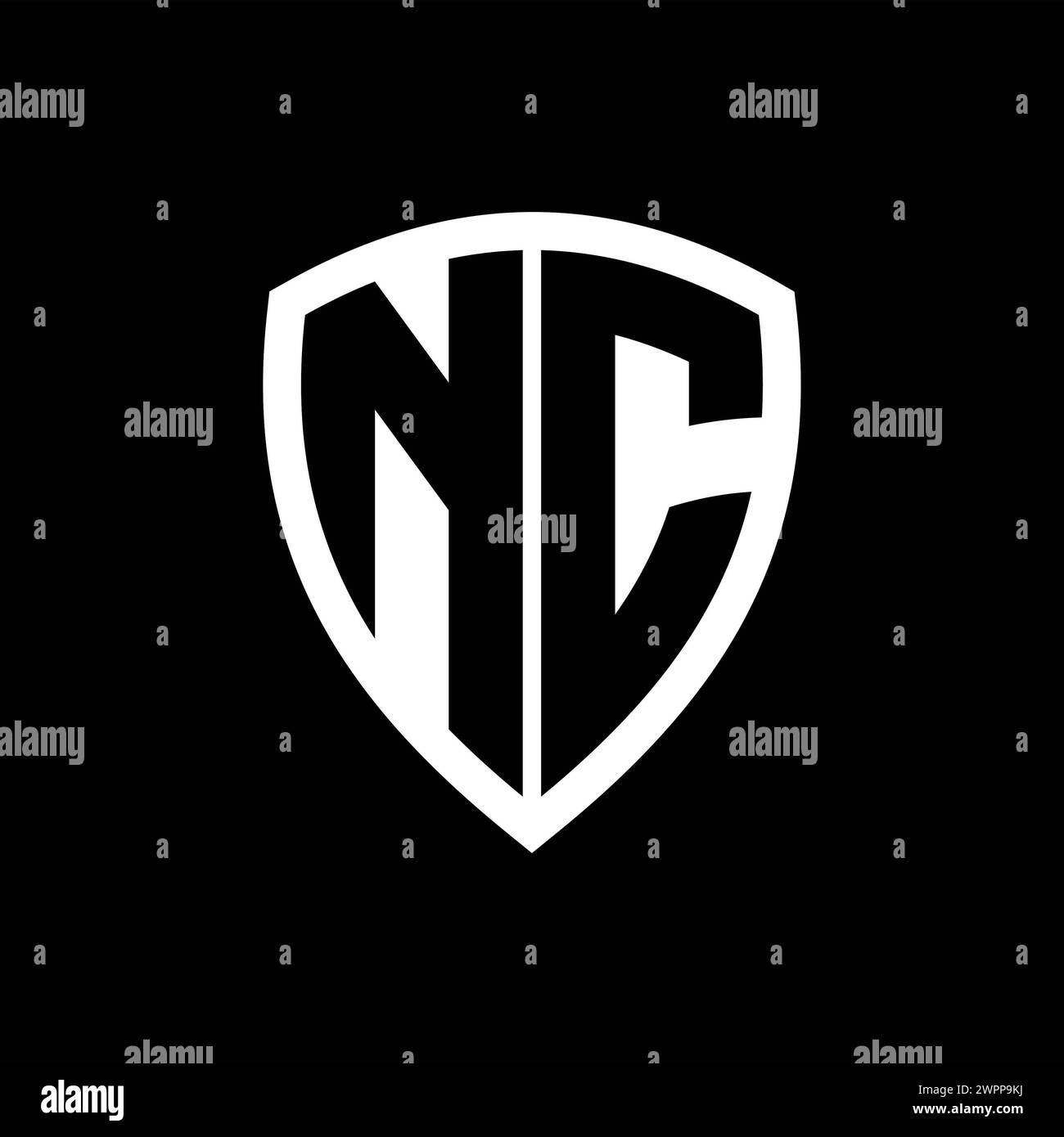 NC monogram logo with bold letters shield shape with black and white ...