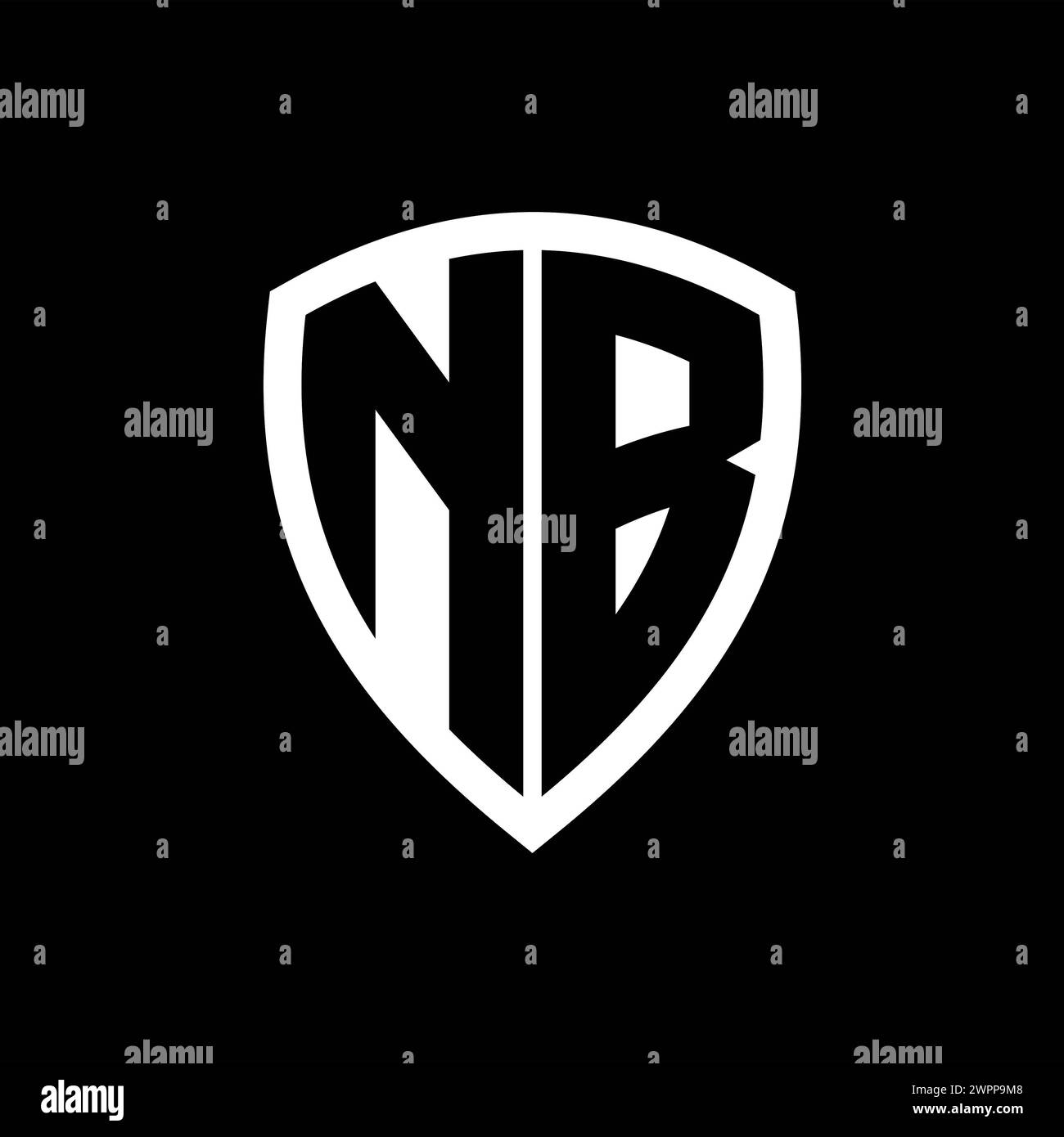 NB monogram logo with bold letters shield shape with black and white ...