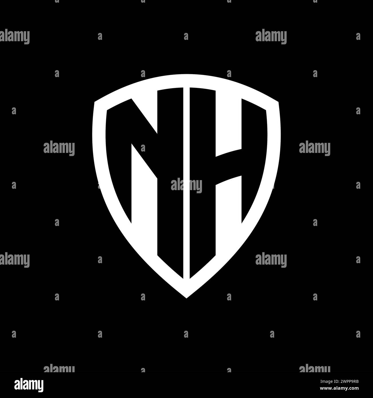 NH monogram logo with bold letters shield shape with black and white ...