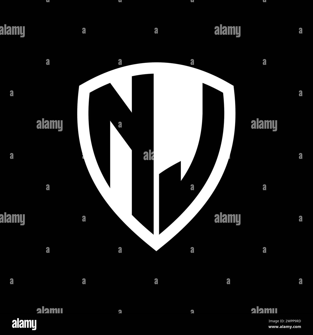 NJ monogram logo with bold letters shield shape with black and white ...