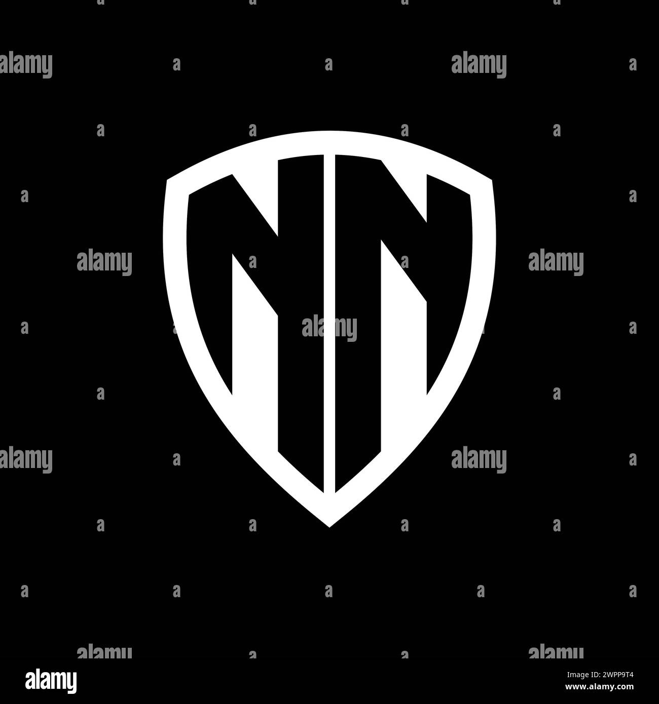 NN monogram logo with bold letters shield shape with black and white ...