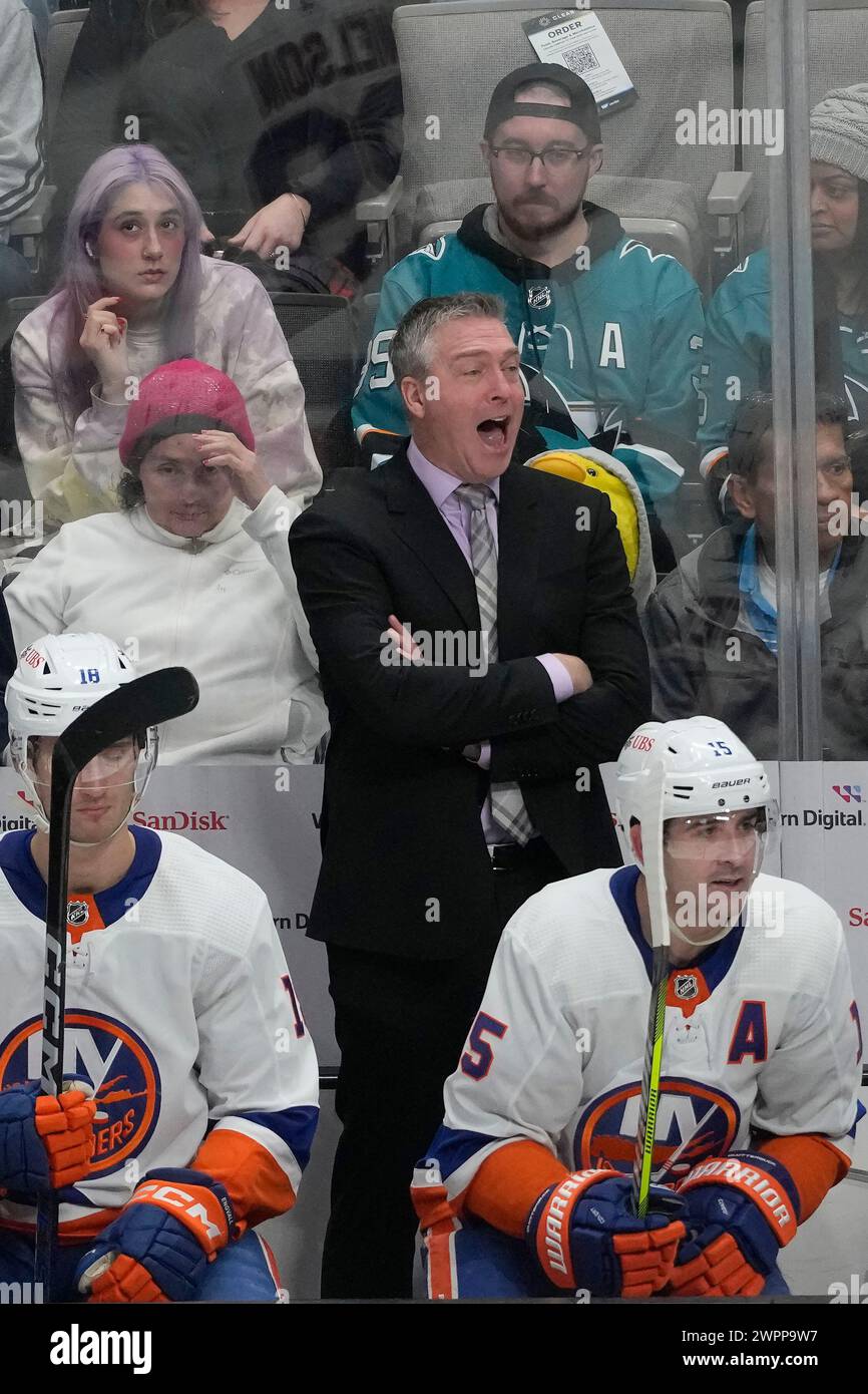 New York Islanders head coach Patrick Roy during an NHL hockey game ...