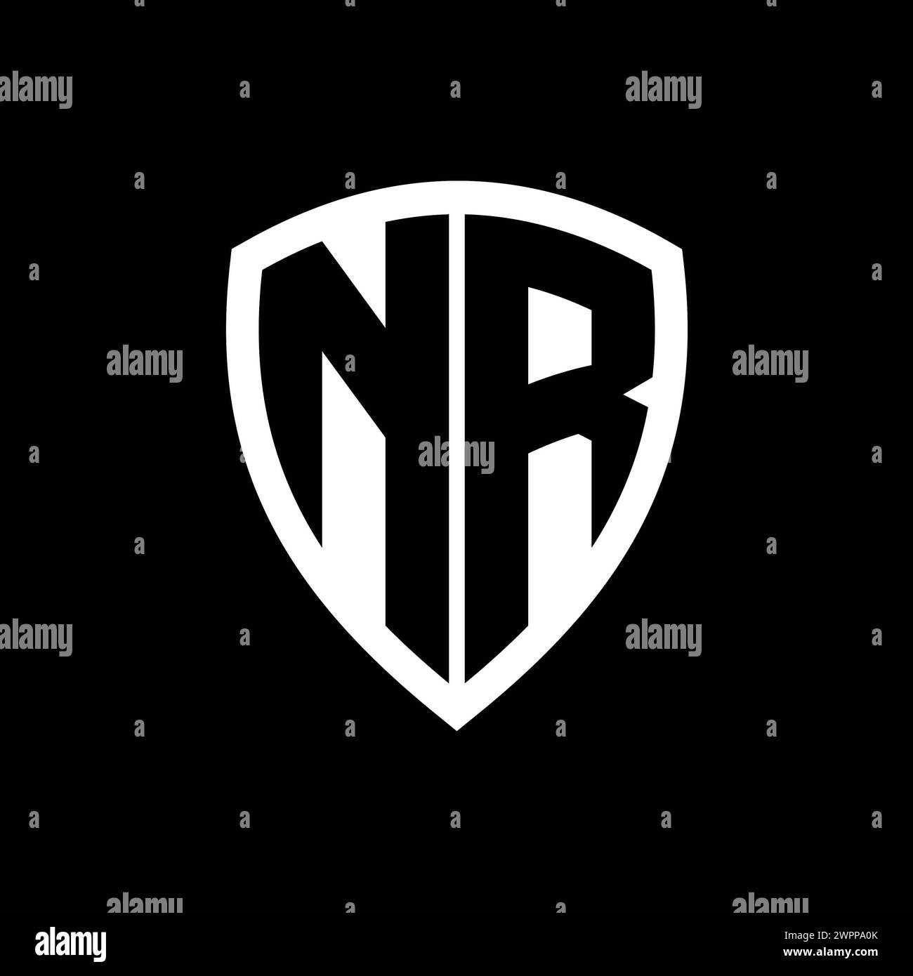 NR monogram logo with bold letters shield shape with black and white ...