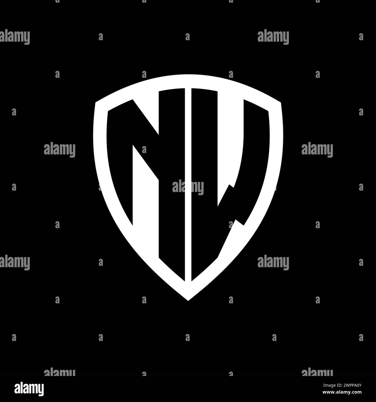NW monogram logo with bold letters shield shape with black and white ...
