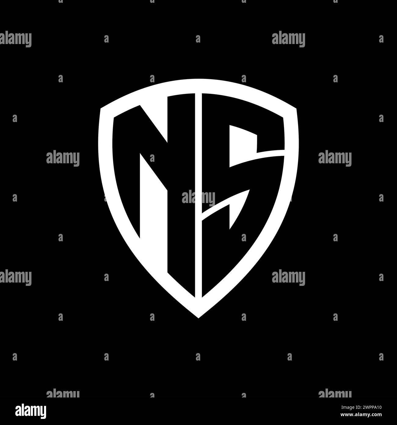 NS monogram logo with bold letters shield shape with black and white ...