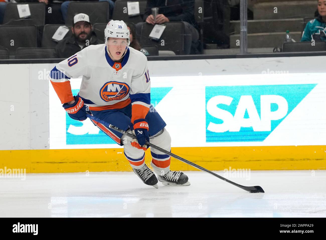 New York Islanders right wing Simon Holmstrom during an NHL hockey game ...