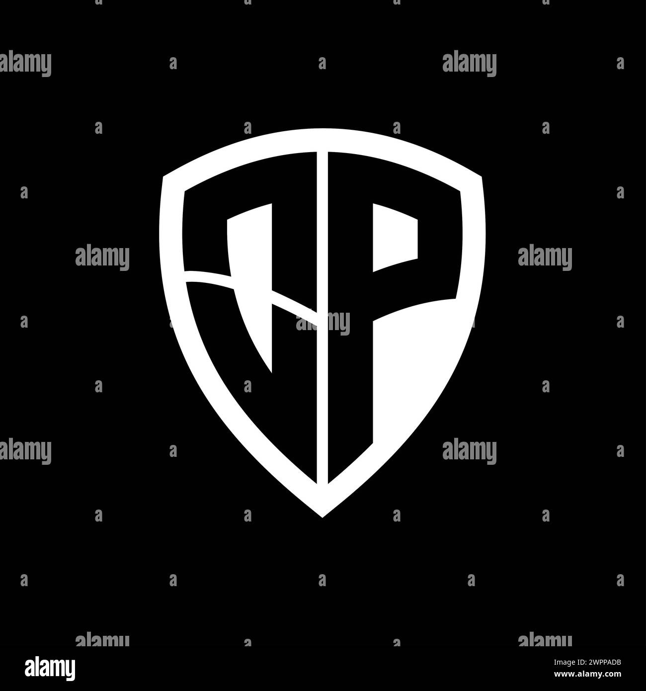 OP monogram logo with bold letters shield shape with black and white ...