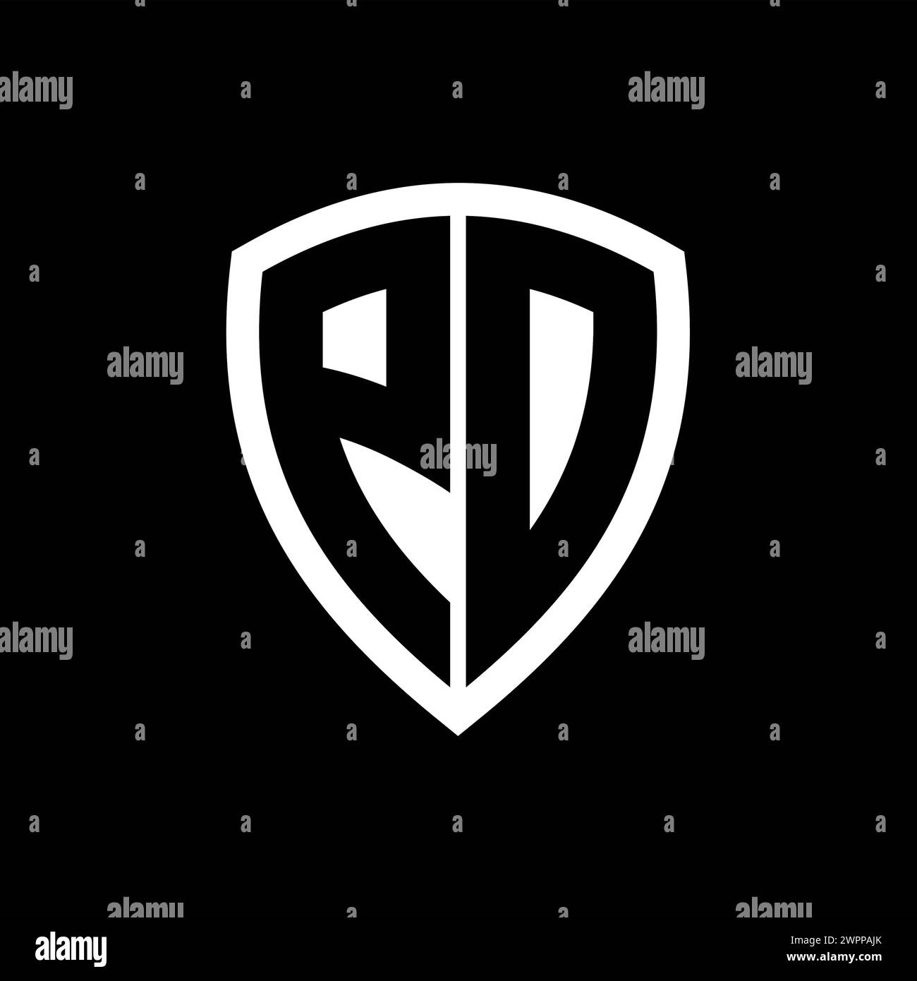 PD monogram logo with bold letters shield shape with black and white ...