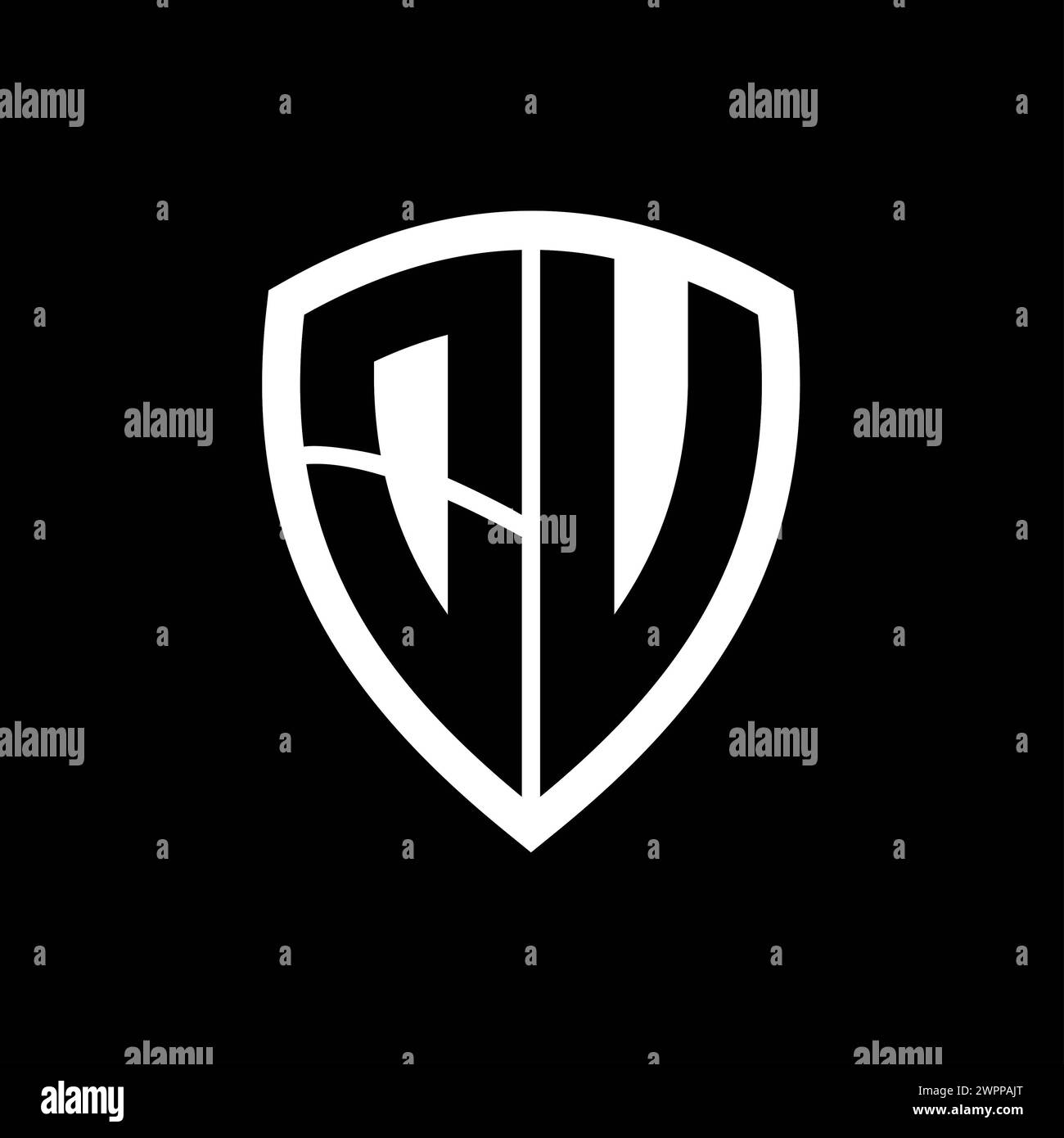 OU monogram logo with bold letters shield shape with black and white color design template Stock ...