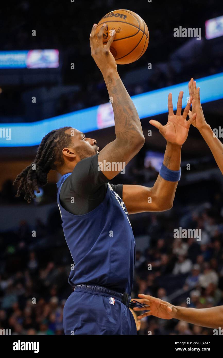 Minnesota Timberwolves center Naz Reid shoots against the Portland ...