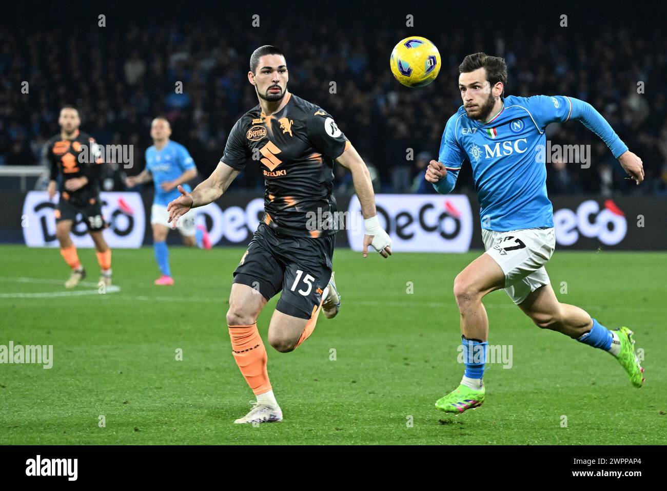 March 8, 2024, Napoli: Napoli's forward Khvicha Kvaratskhelia (R) and ...