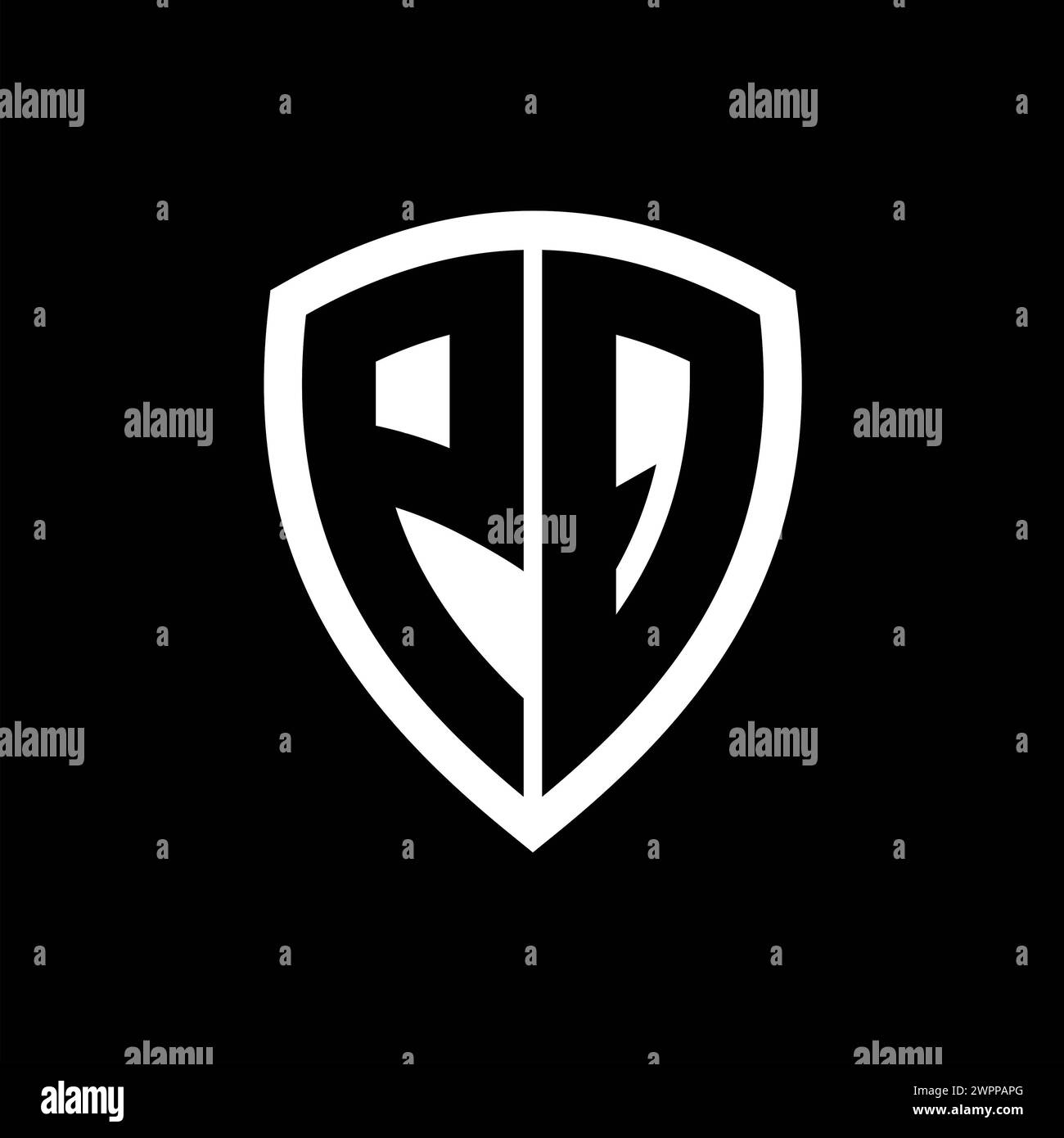 PQ monogram logo with bold letters shield shape with black and white ...