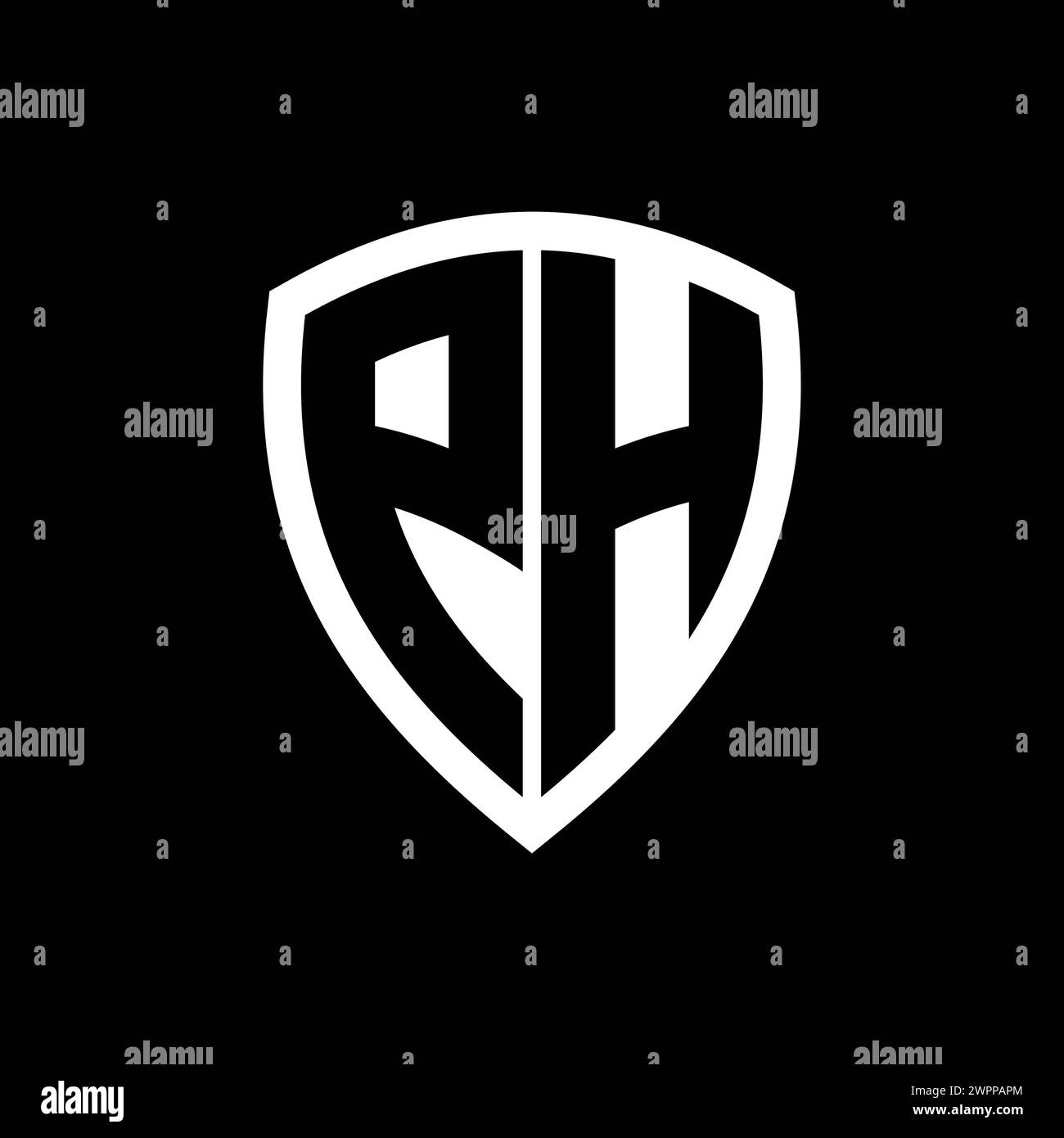 PH monogram logo with bold letters shield shape with black and white ...