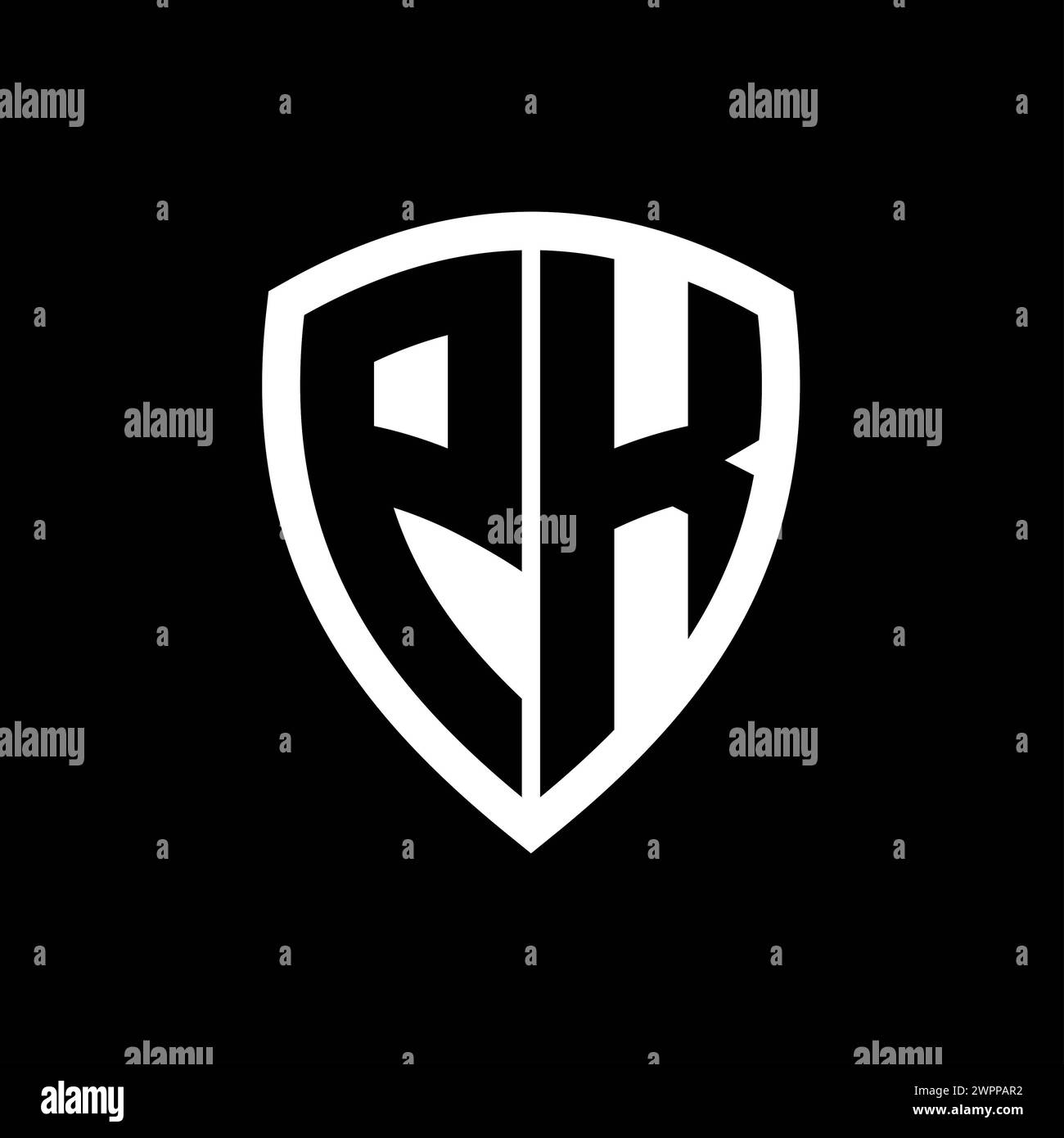 PK monogram logo with bold letters shield shape with black and white ...