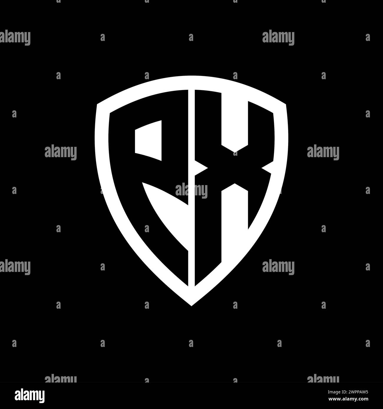 PX monogram logo with bold letters shield shape with black and white ...
