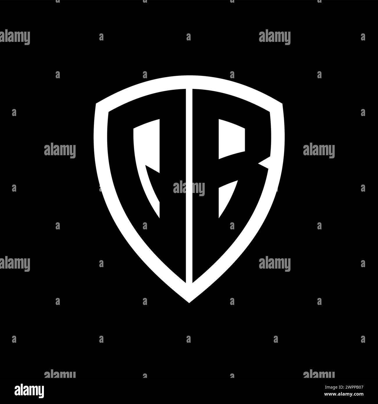 QB monogram logo with bold letters shield shape with black and white ...