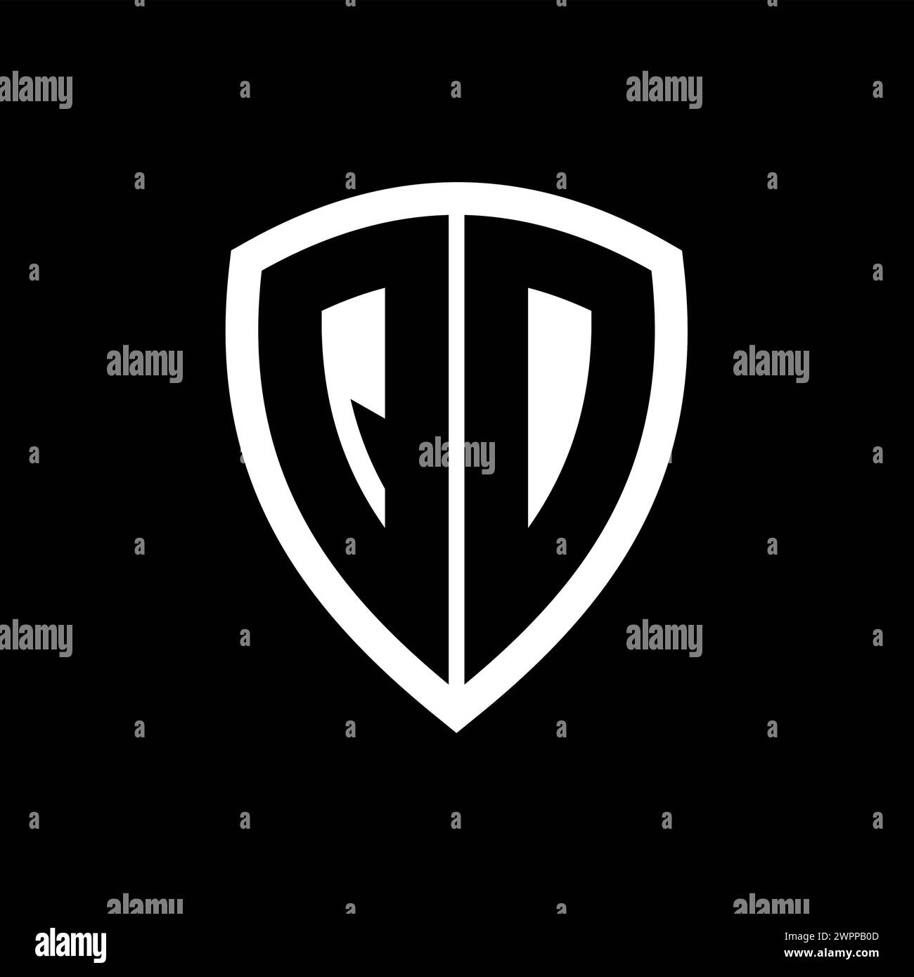 QD monogram logo with bold letters shield shape with black and white ...