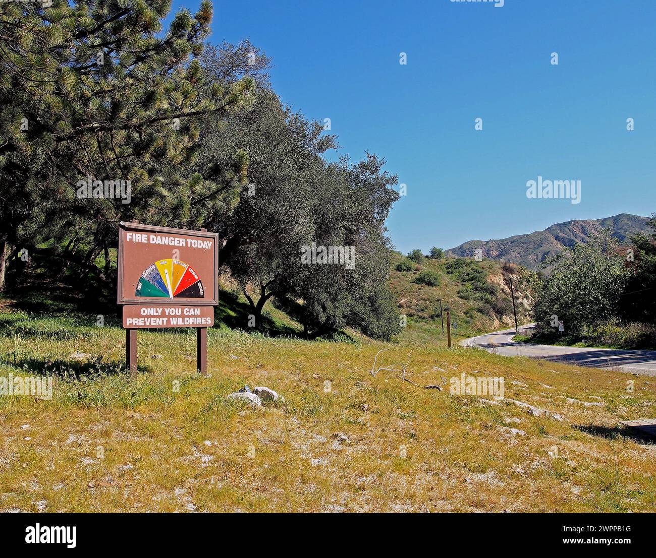 fire danger sign arrow pointing at high fire danger in Southern ...