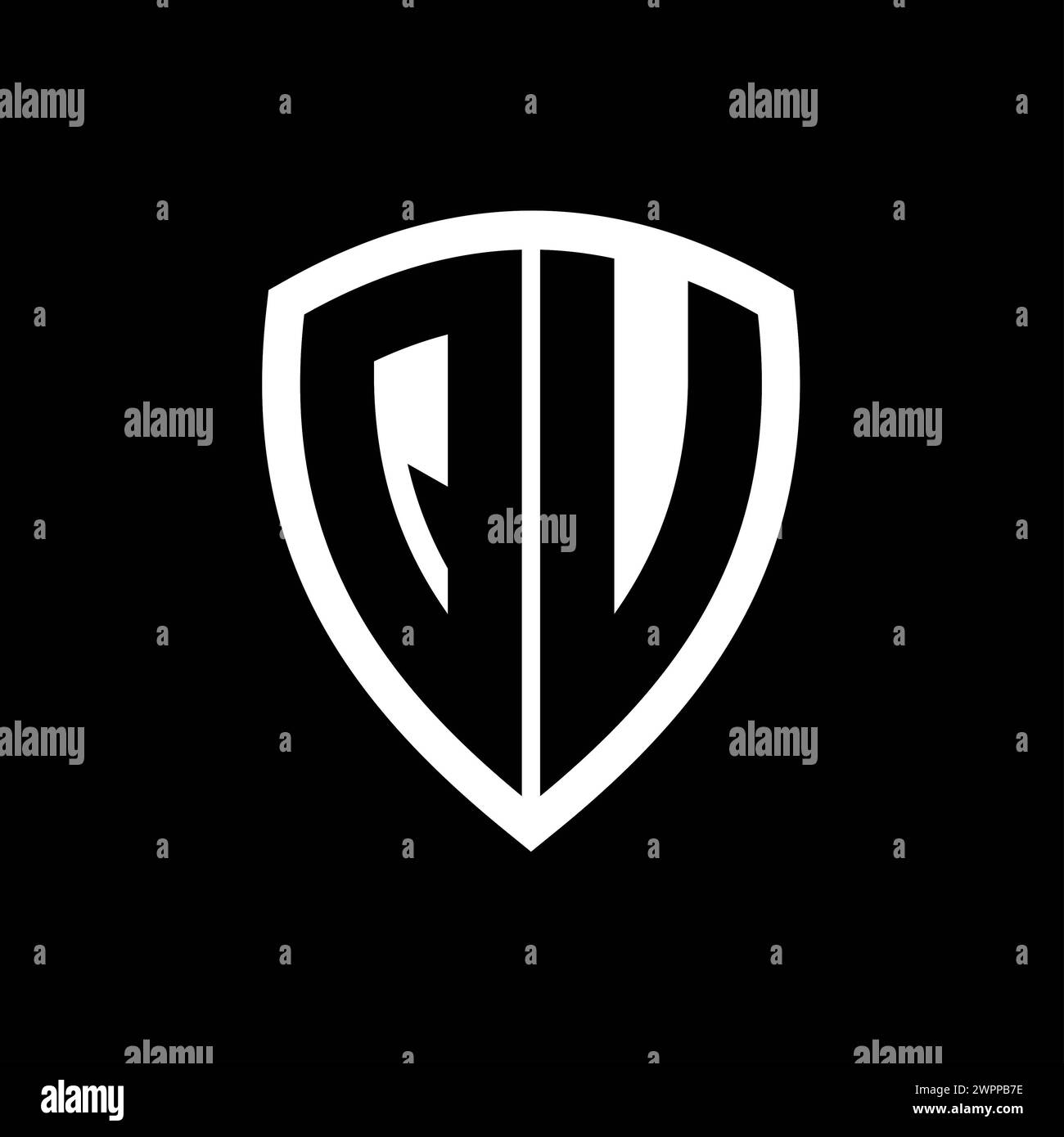 QU monogram logo with bold letters shield shape with black and white color design template Stock ...