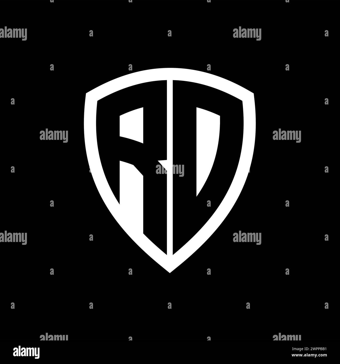 RD monogram logo with bold letters shield shape with black and white ...