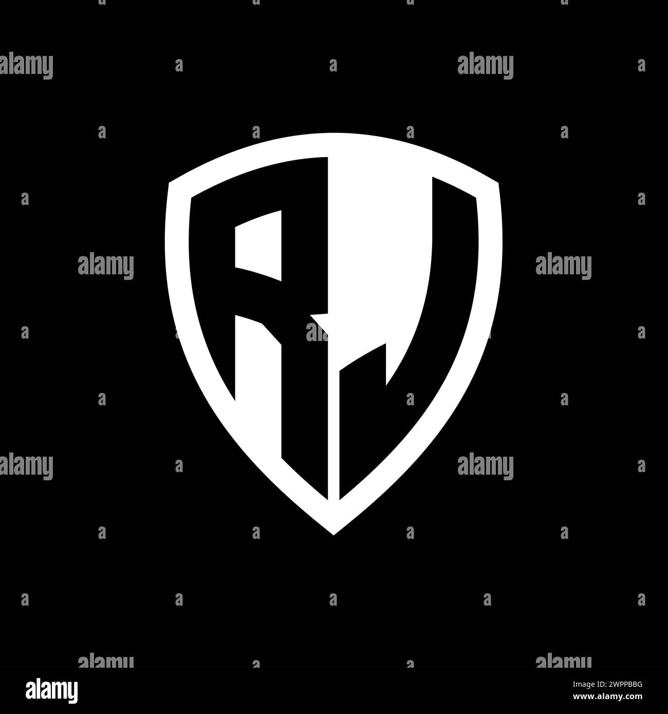 RJ monogram logo with bold letters shield shape with black and white ...