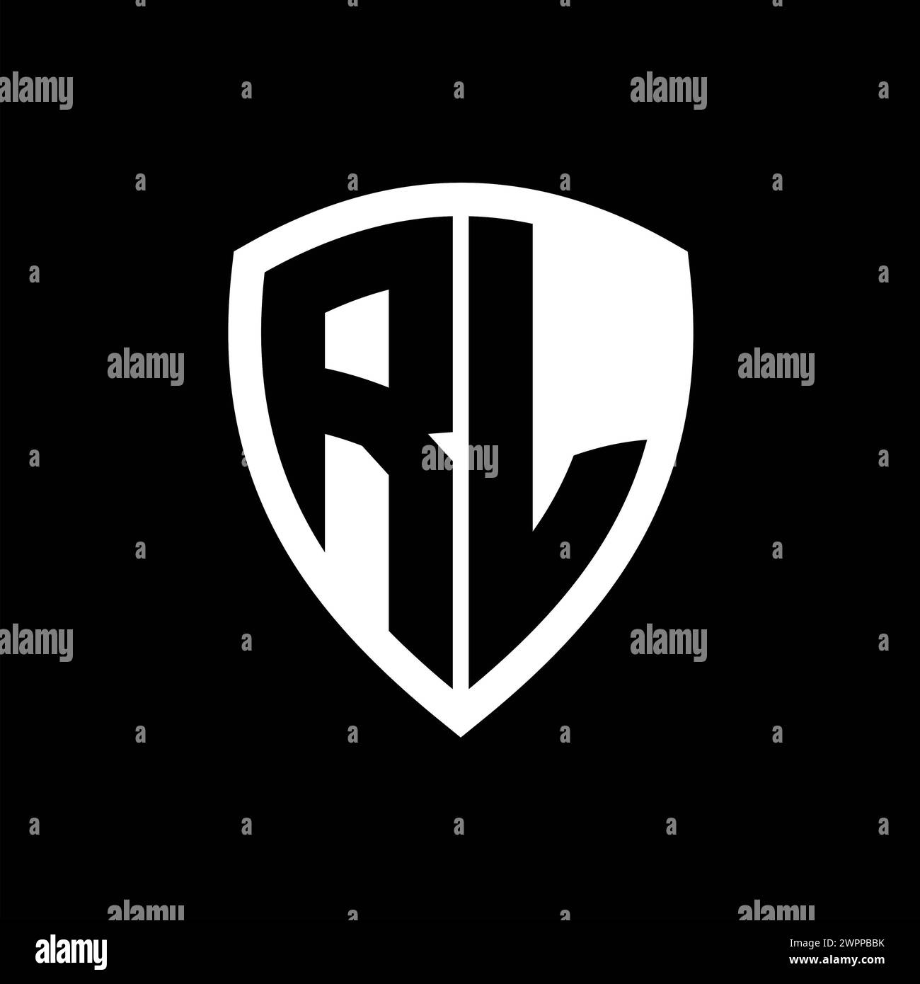 RL monogram logo with bold letters shield shape with black and white ...