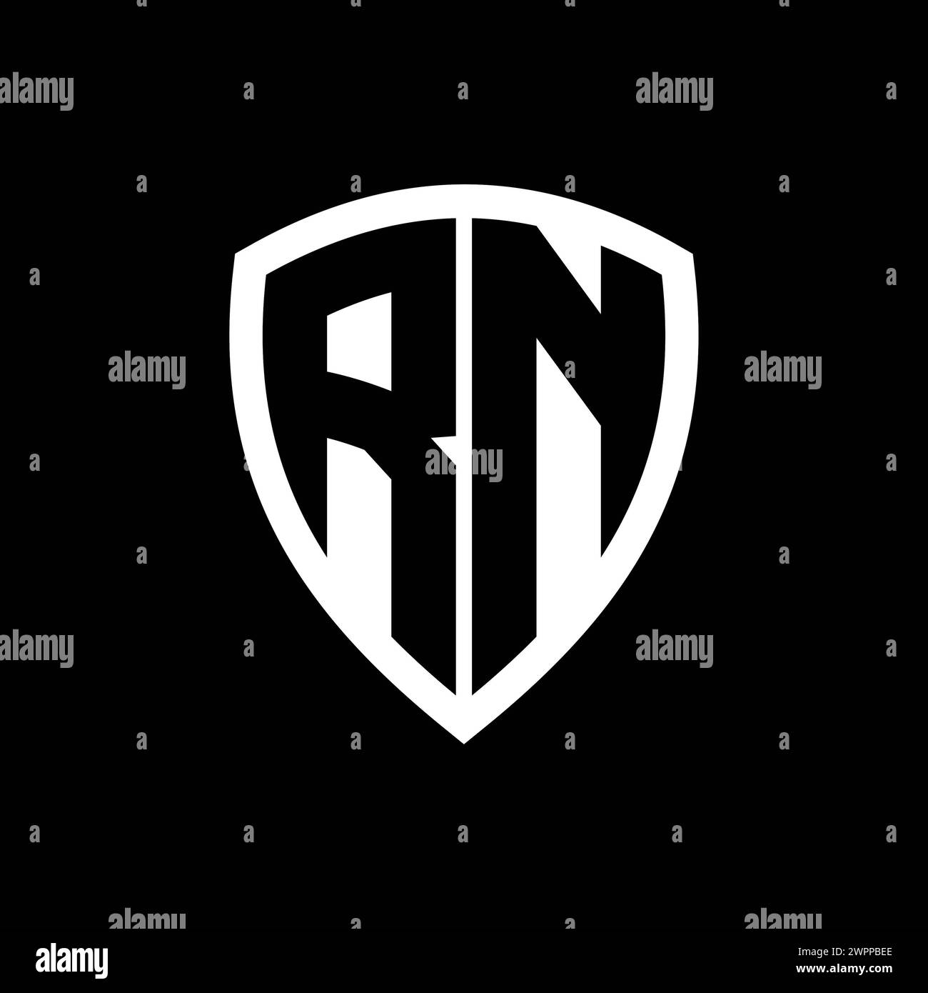 RN monogram logo with bold letters shield shape with black and white ...