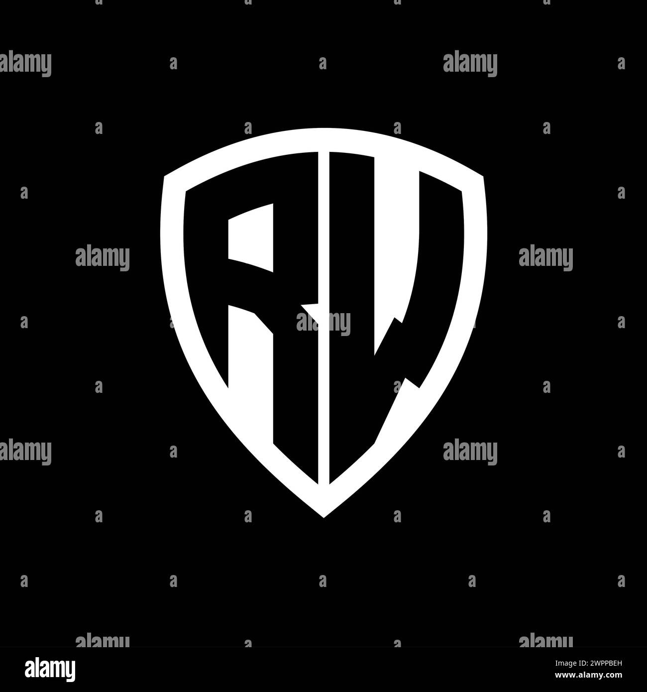RW monogram logo with bold letters shield shape with black and white ...