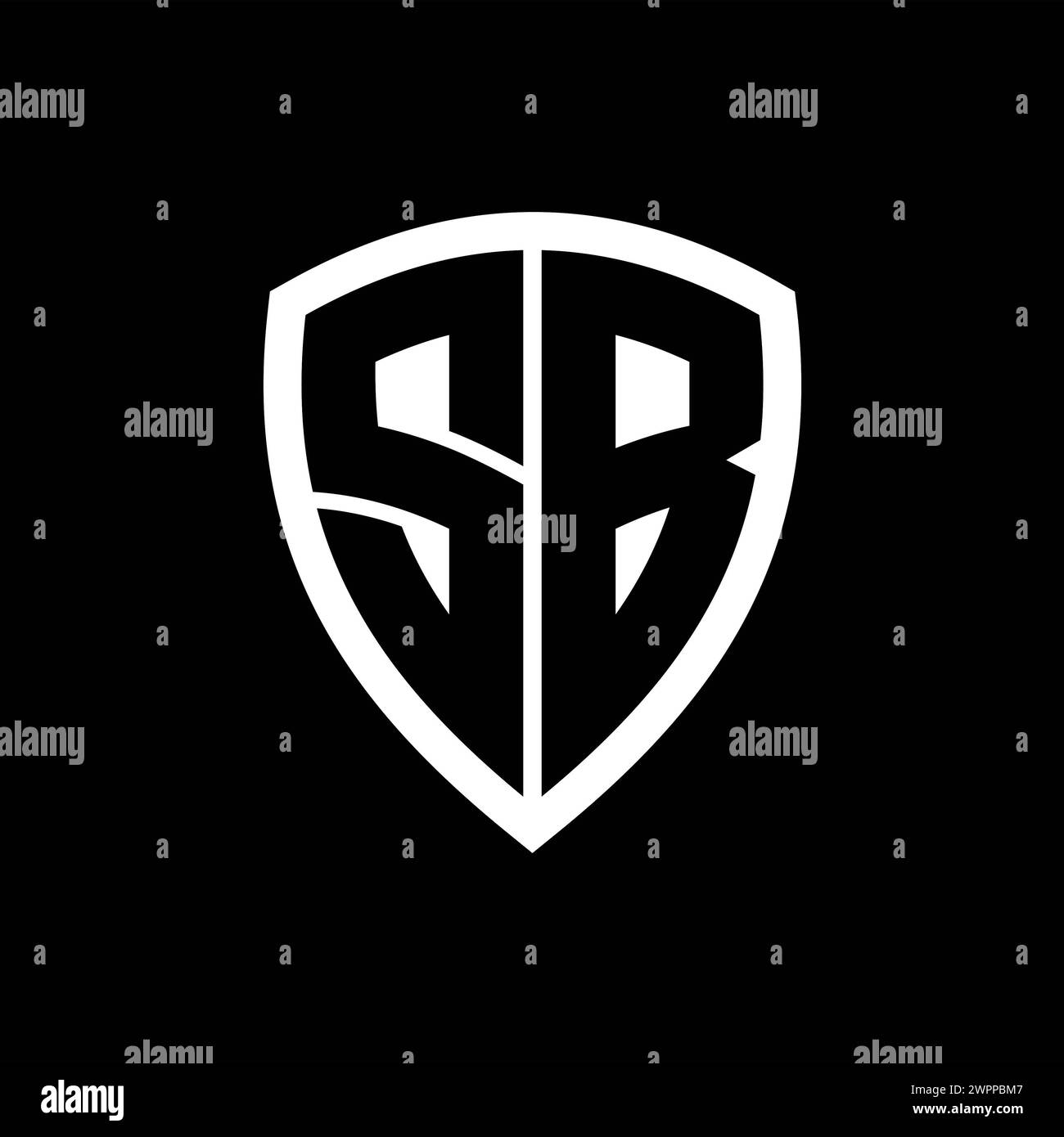 SB monogram logo with bold letters shield shape with black and white ...