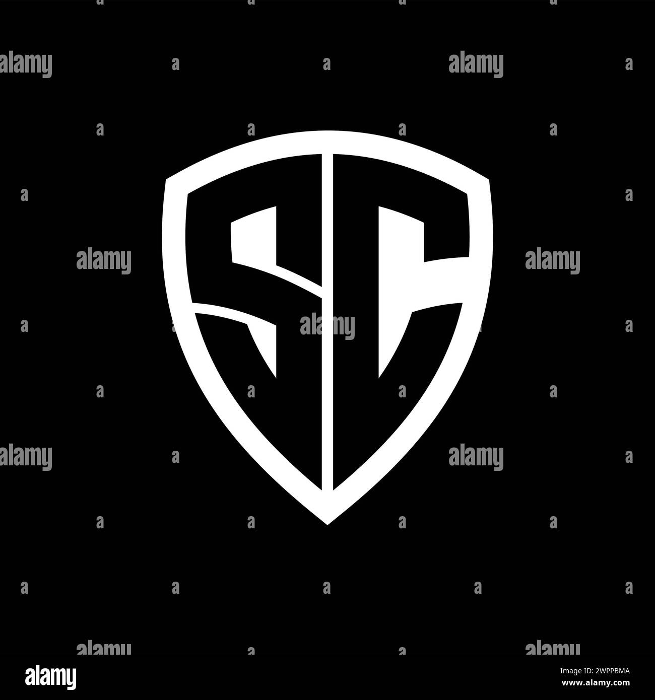 SC monogram logo with bold letters shield shape with black and white ...