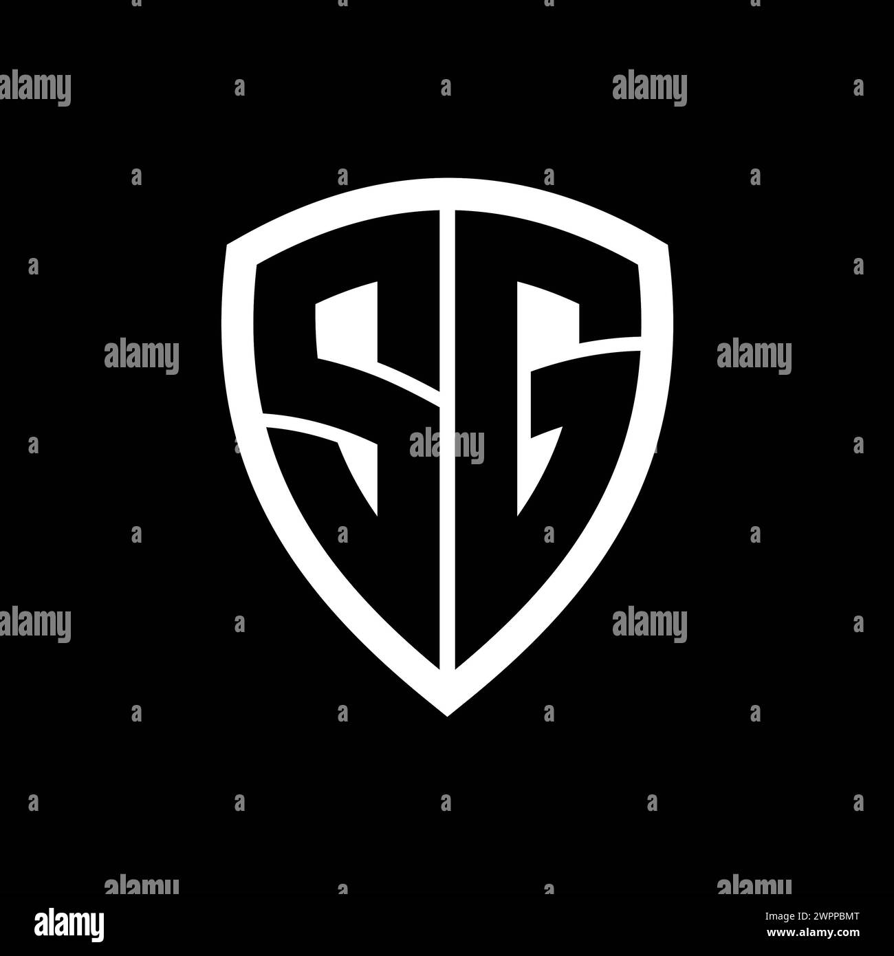 SG monogram logo with bold letters shield shape with black and white ...