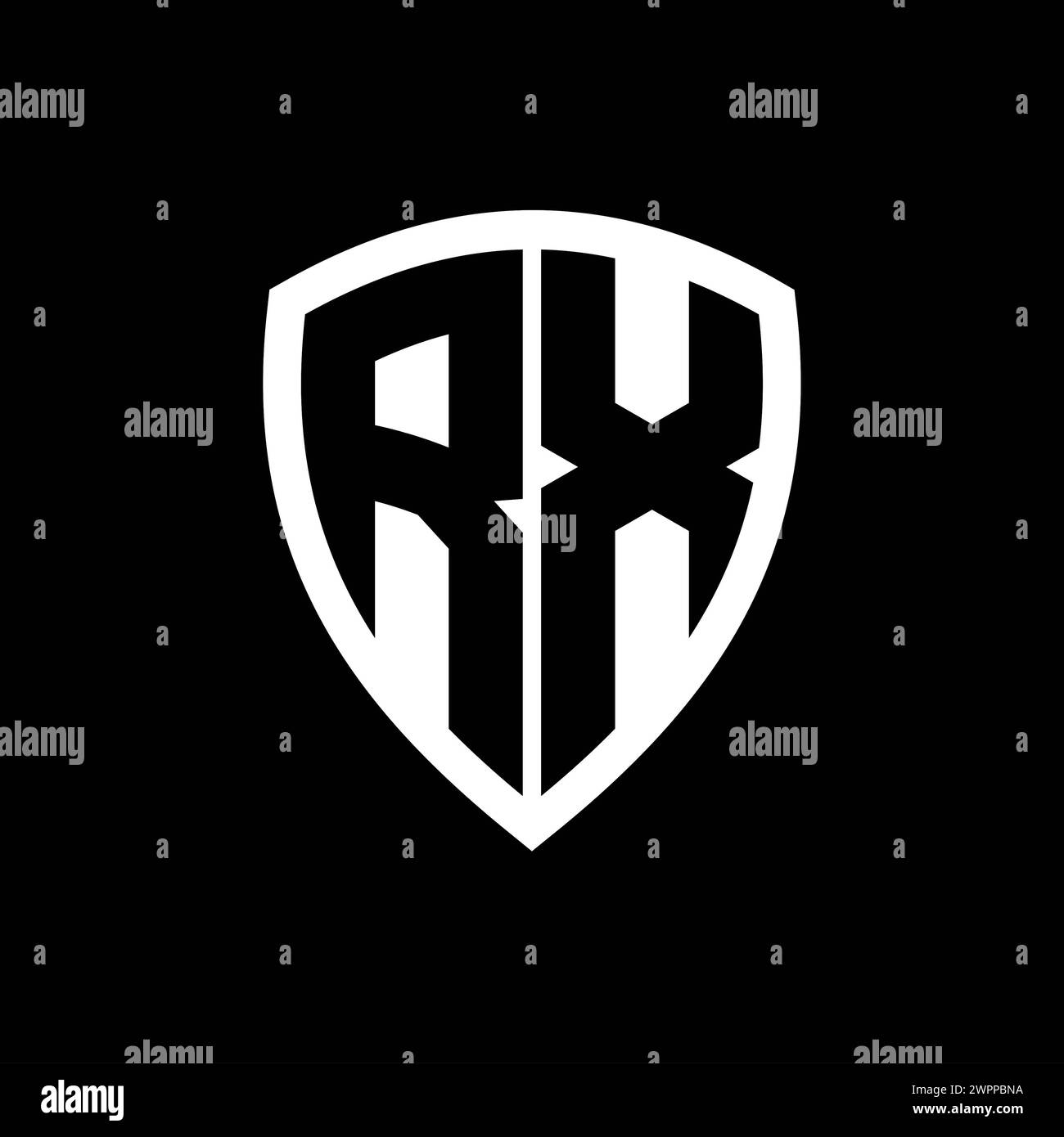 RX monogram logo with bold letters shield shape with black and white ...