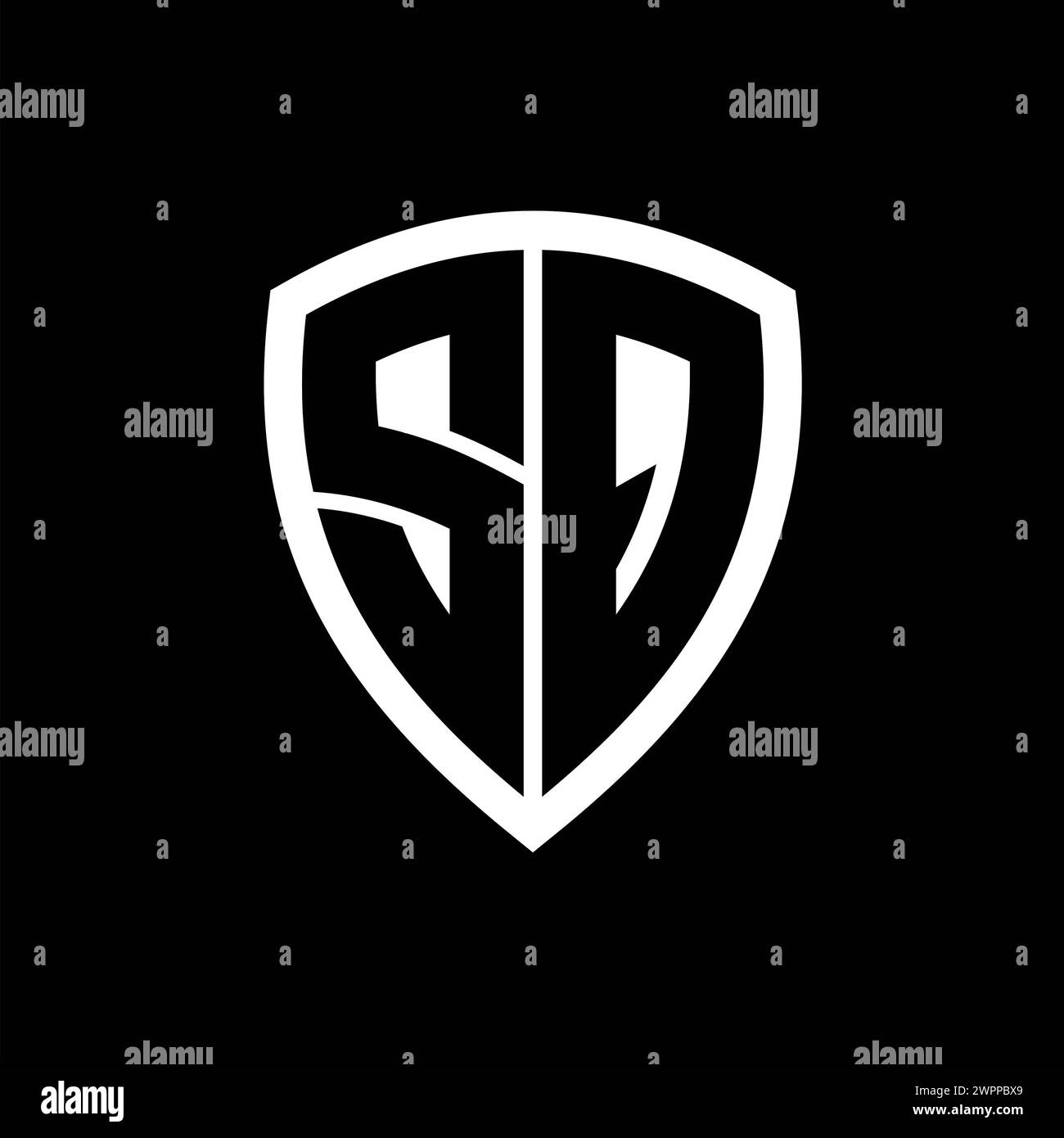 SQ monogram logo with bold letters shield shape with black and white ...