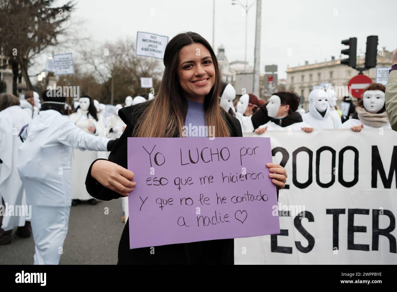 Several women protest during the 8M demonstration on International ...