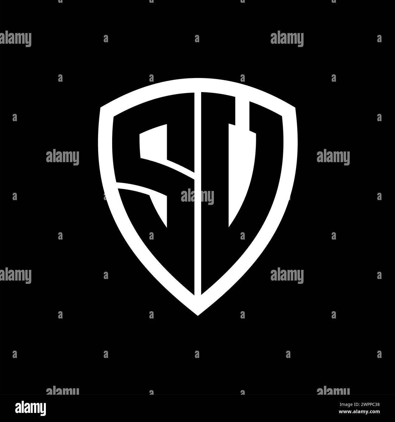 SV monogram logo with bold letters shield shape with black and white ...