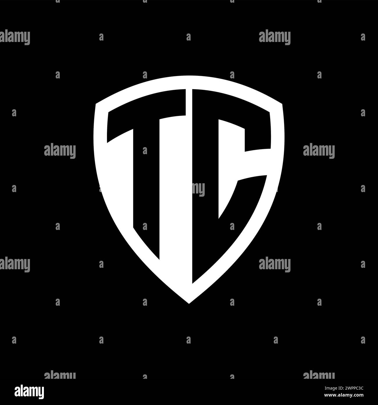 TC monogram logo with bold letters shield shape with black and white ...